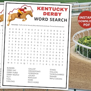 Kentucky Derby Word Search Find Game | Derby Party Quiz for Adults Kids ...