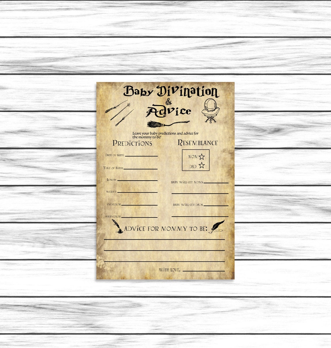 Baby Predictions & Advice Printable Game Wizard Baby Shower - Etsy