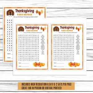 Thanksgiving Word Search Find Game, Printable or Virtual Turkey Day ...