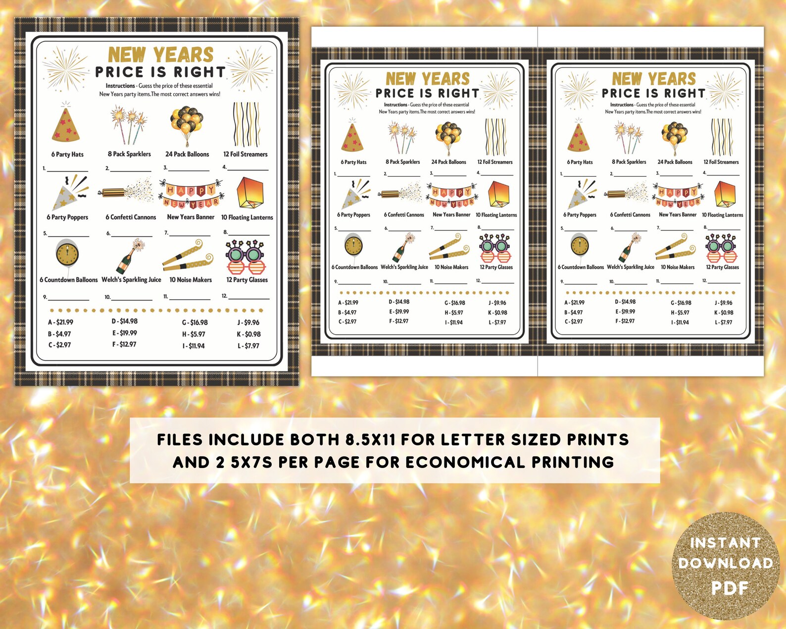 Price is Right New Years Eve Party Game, Fun Printable NYE Guess the ...