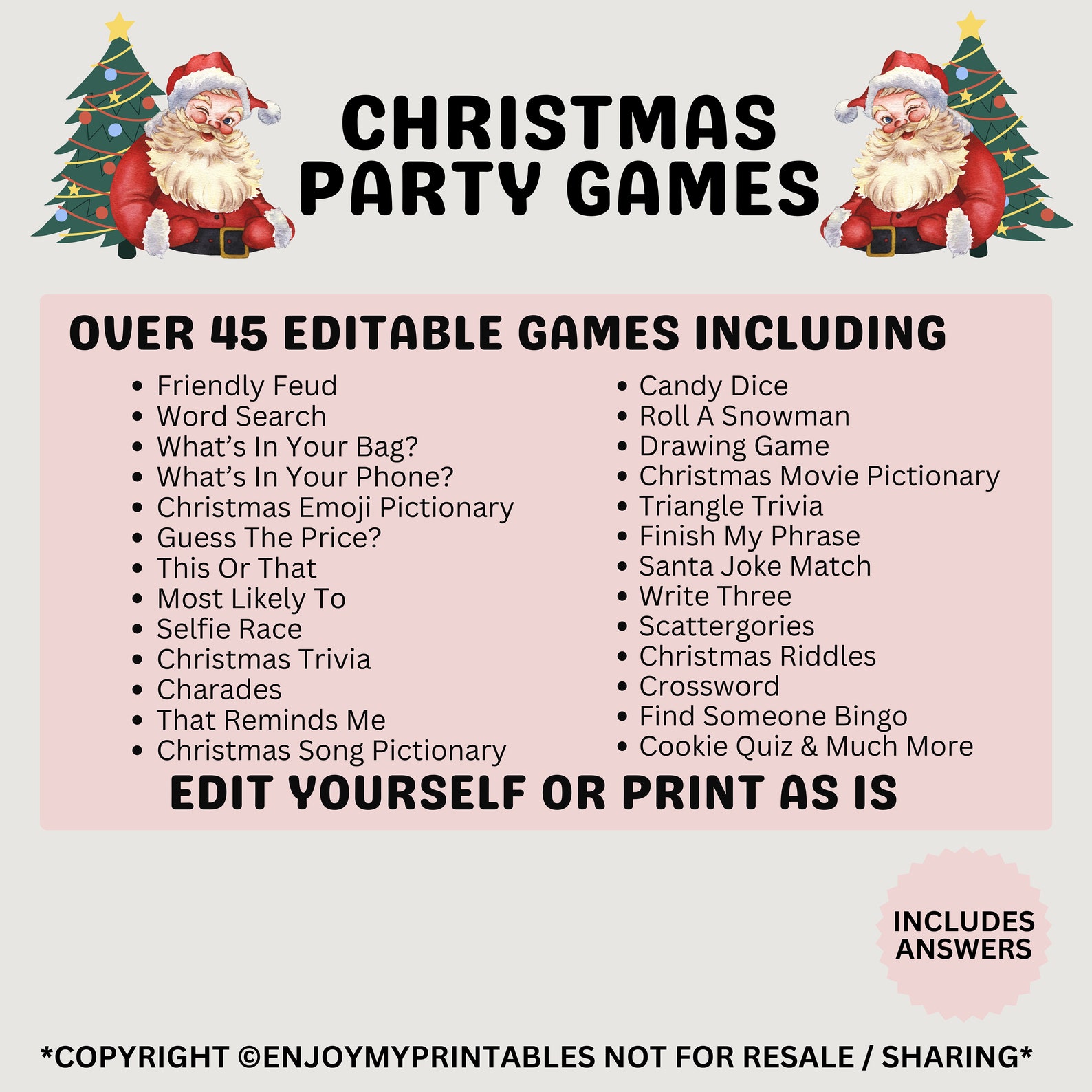 Christmas Party Editable Games | Printable Xmas Game Bundle | Christmas ...