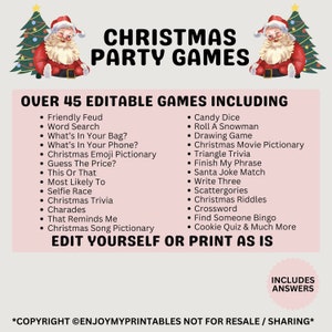 Christmas Party Editable Games | Printable Xmas Game Bundle | Christmas ...