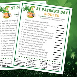 St Patricks Day Riddles Printable Game | St Paddys Office Classroom ...