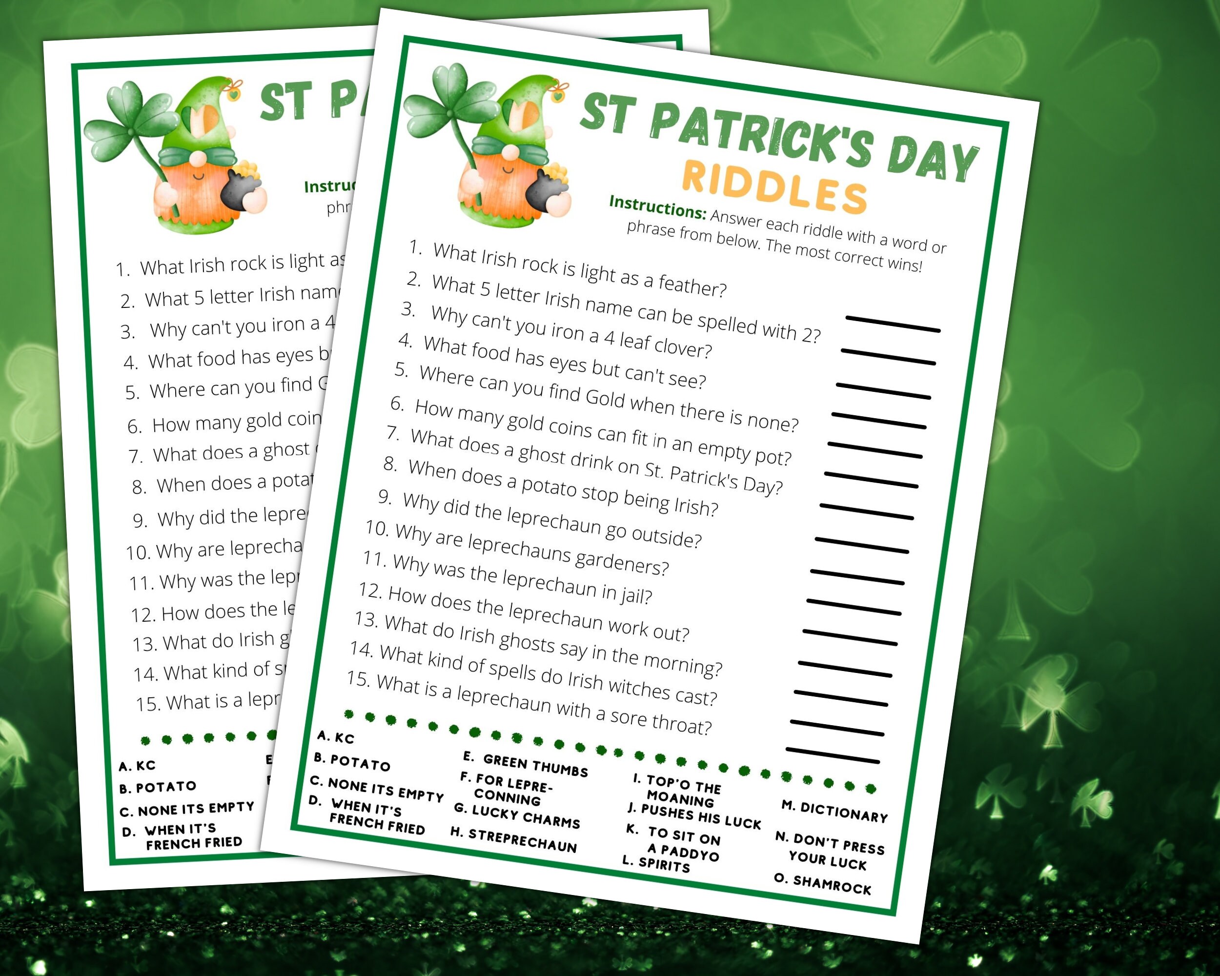St Patricks Day Riddles Printable Game | St Paddys Office Classroom ...