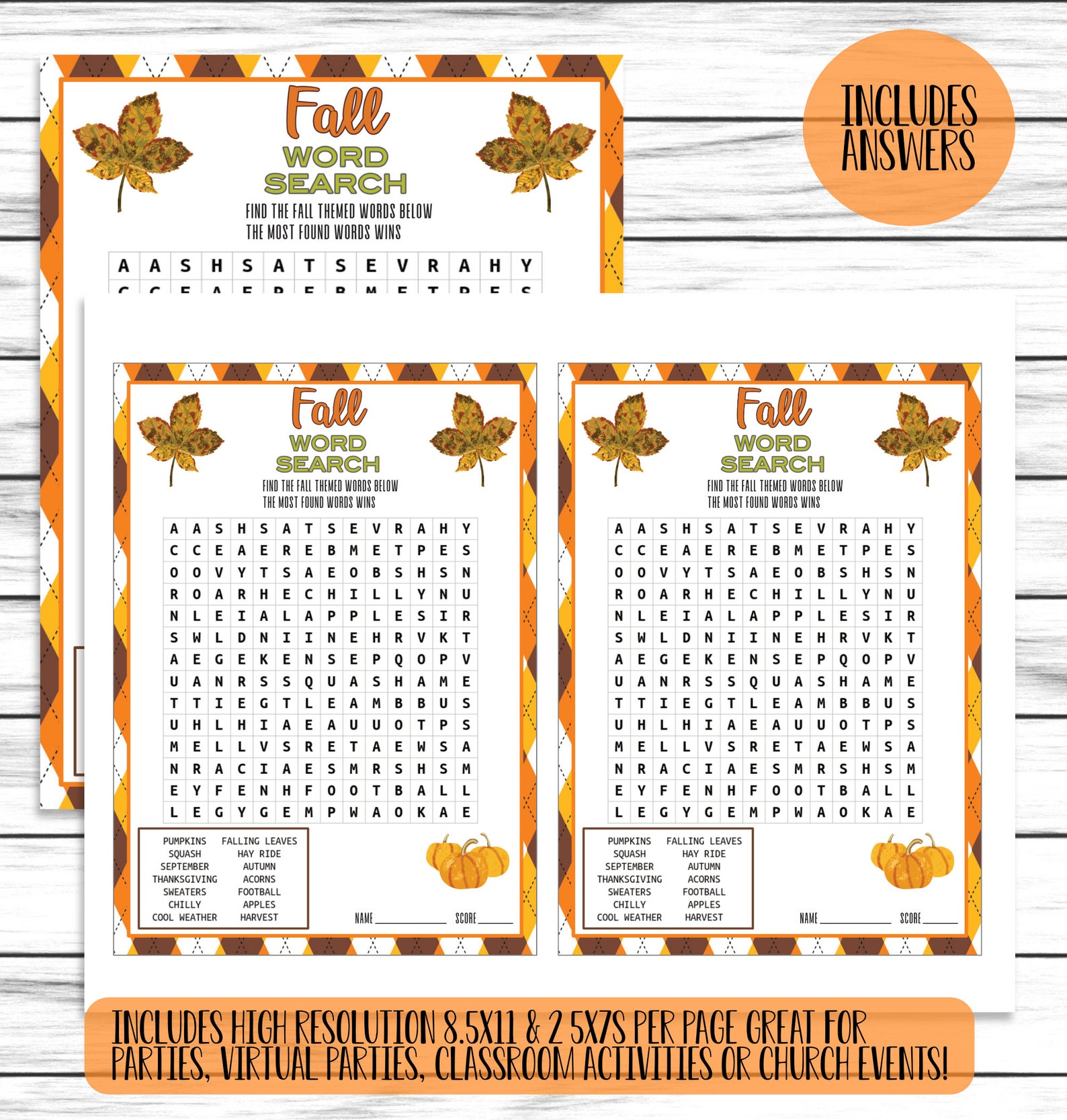 Fall Word Search Game Printable or Virtual Game for Adults - Etsy