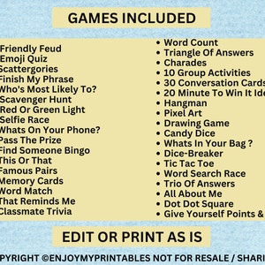 Printable Class Reunion Games Editable Reunion Template Activities ...