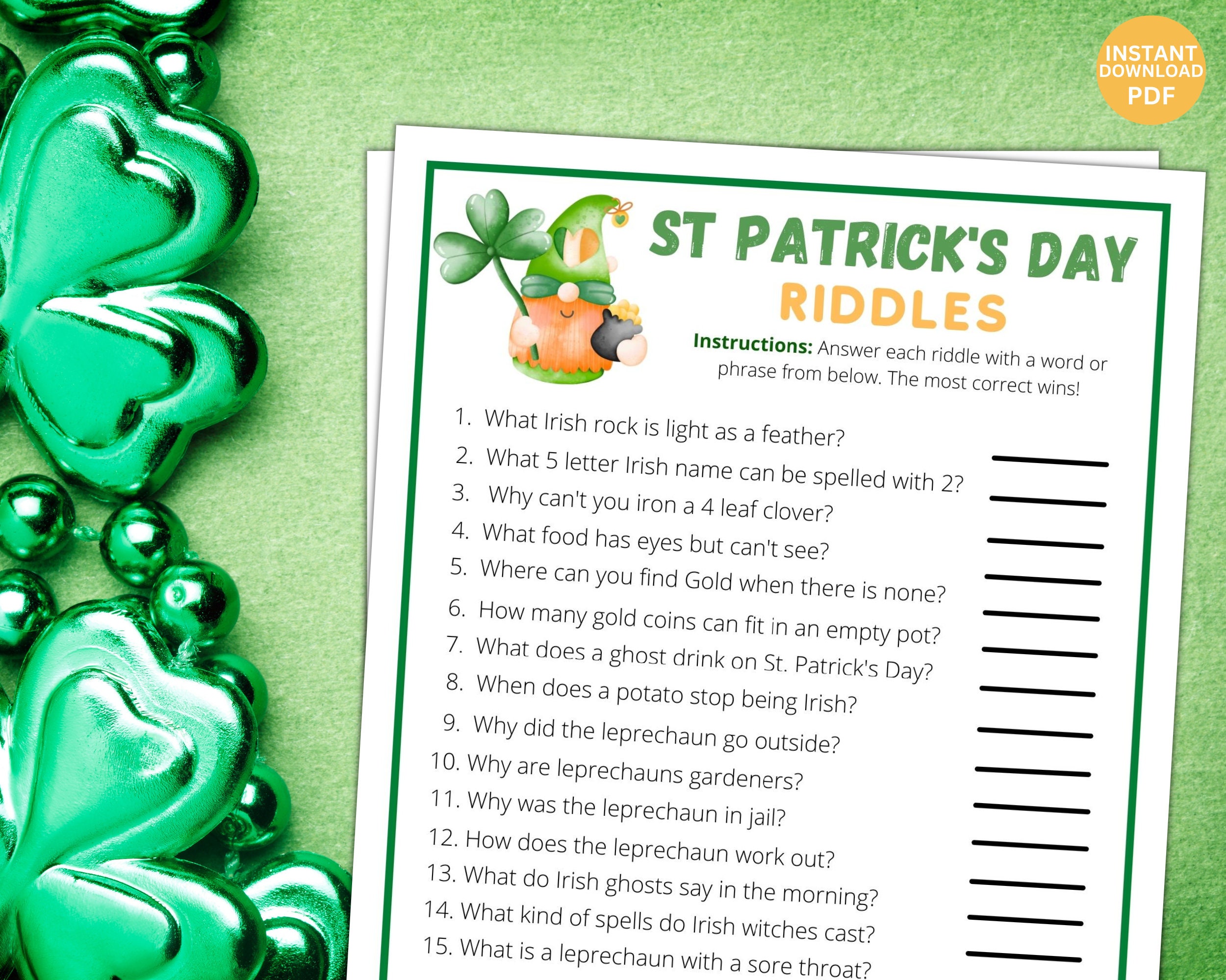 St Patricks Day Riddles Printable Game | St Paddys Office Classroom ...