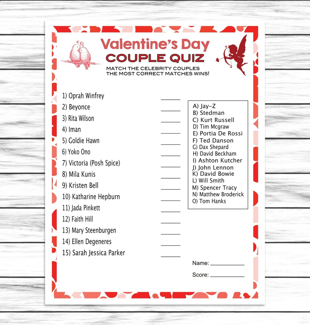 Valentines Day Couple Quiz Game, Virtual or Printable V-day Party Game ...