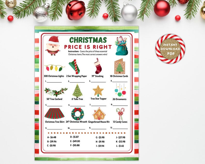 Christmas Guess Price Game, Printable or Virtual Xmas Day Quiz for Kids ...