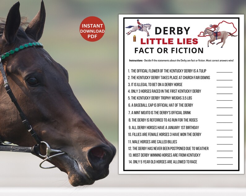 Kentucky Derby Fact or Fiction Game | Belmont Party Quiz | Adults Kids ...