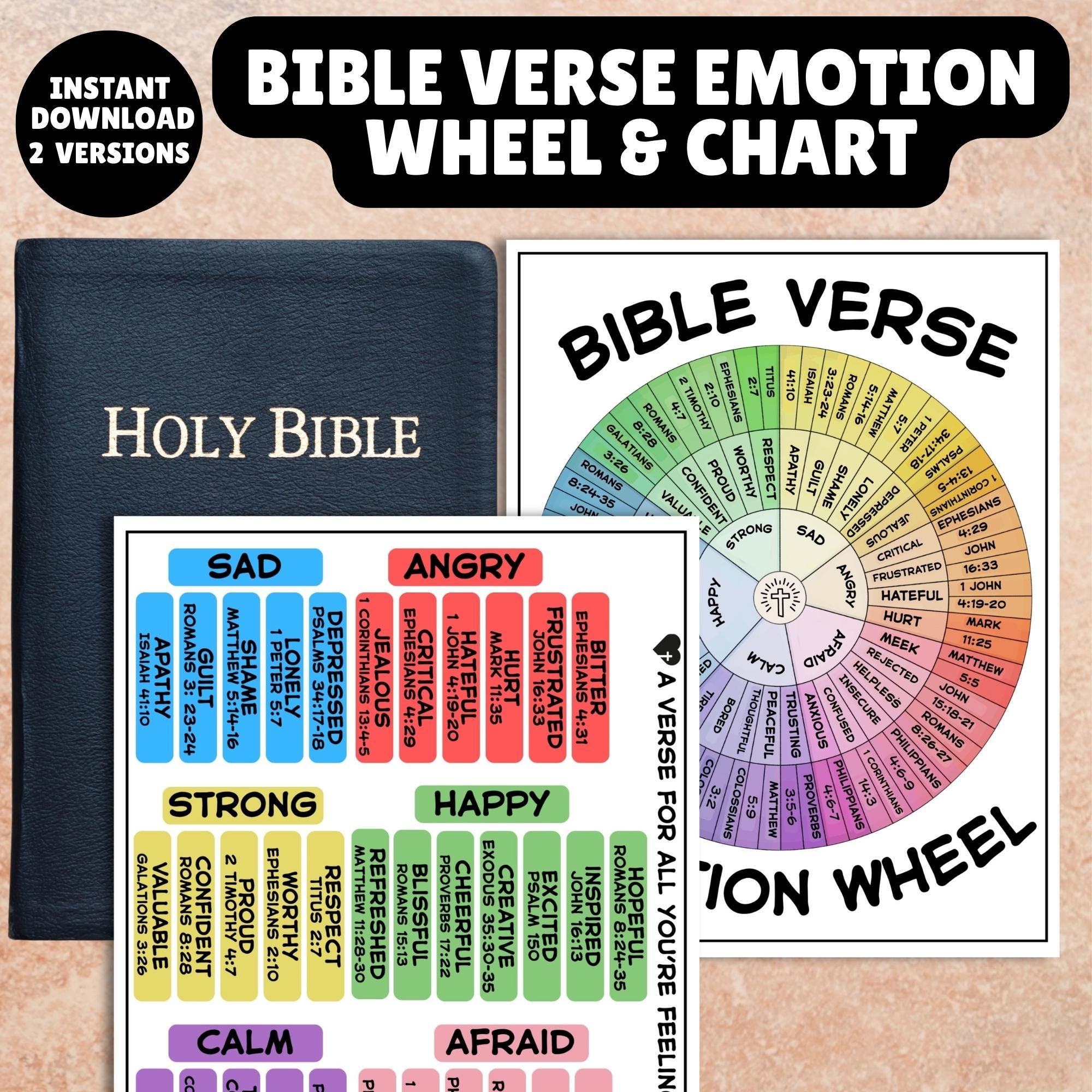 Bible Verse Feelings Chart Printable Emotions Wheel | Scripture Study ...