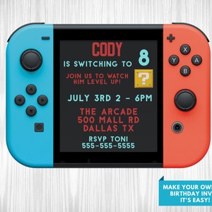 Video Game Birthday Invitation Template Printable, Switch Arcade Party ...