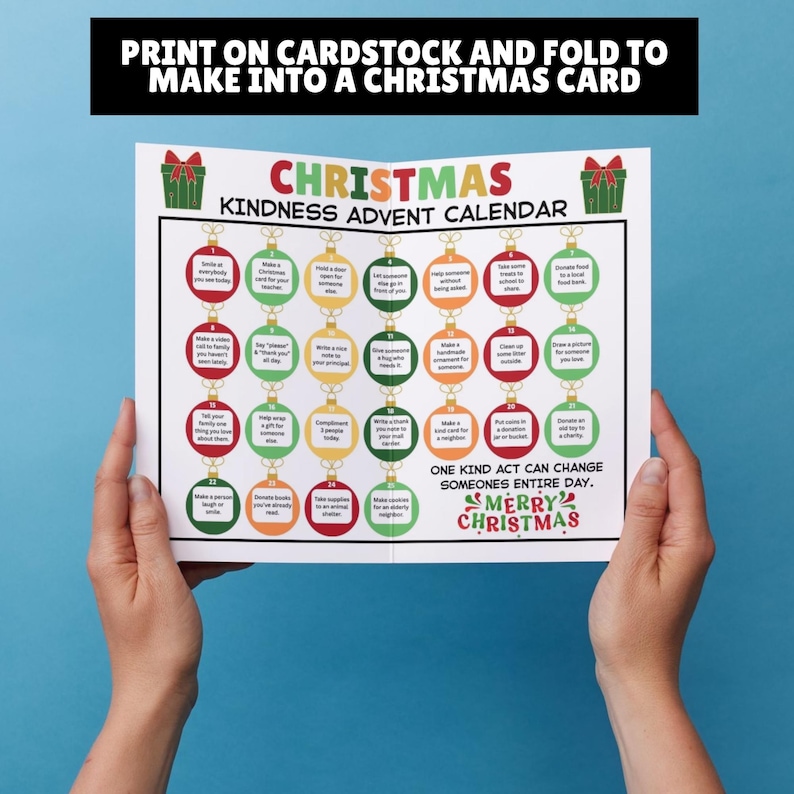 Printable Christmas Acts of Kindness Advent Calendar Card | Kids ...