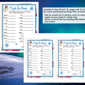 Winter Finish the Phrase Word Party Game, for Adults Kids, Classroom ...