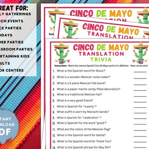 Printable Cinco De Mayo Spanish Trivia Game | Quiz for Kids & Adults ...