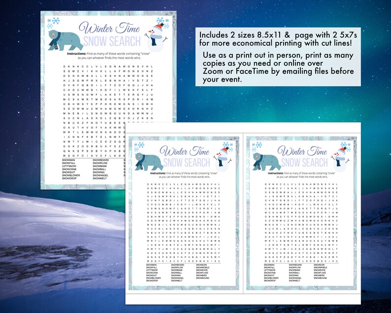 Snow Word Search Find Winter Party Game for Adults Kids - Etsy