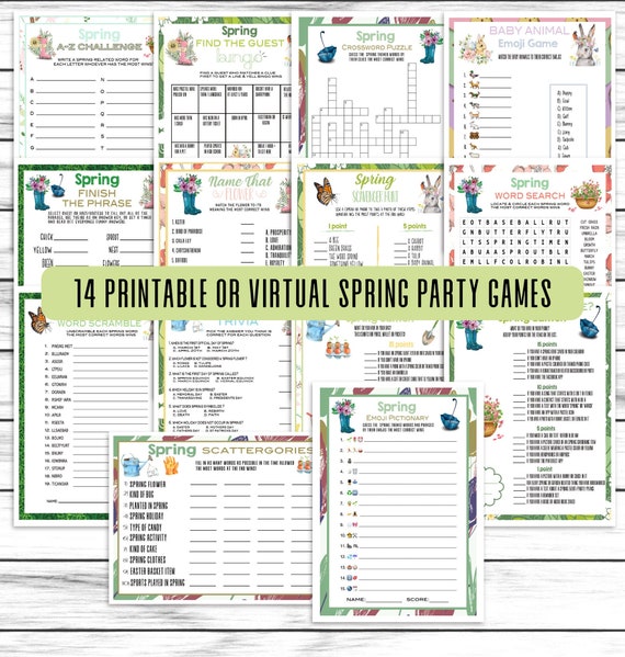 14 Virtual or Printable Spring Party Games Spring Party Games | Etsy