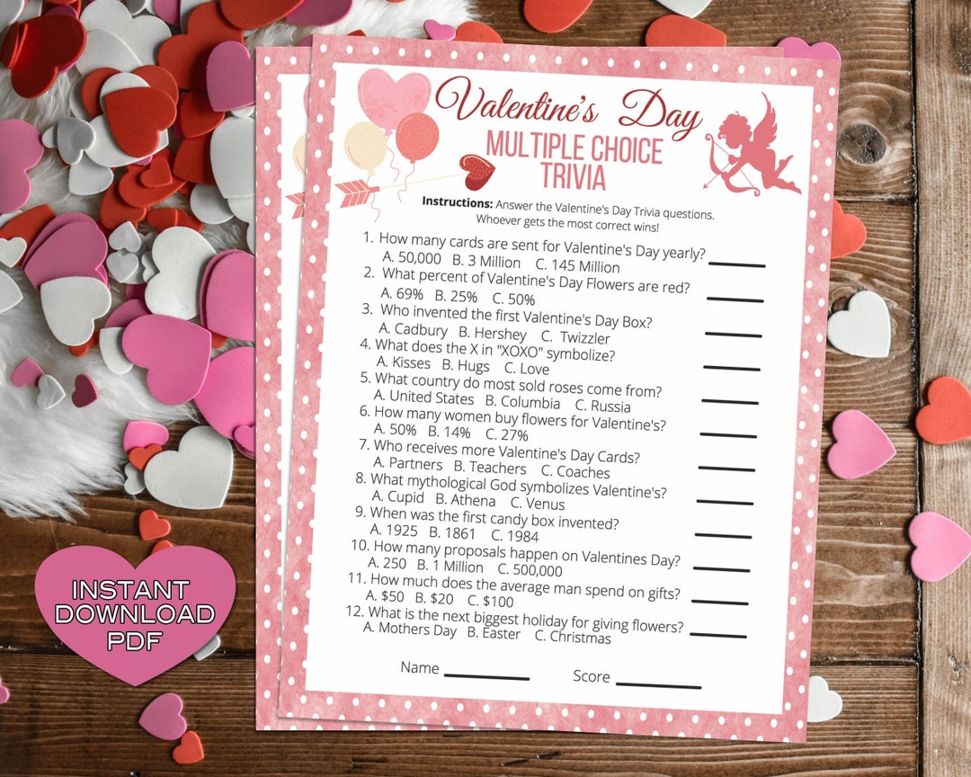 Valentines Day Multiple Choice Trivia Game classroom Office Party Game ...