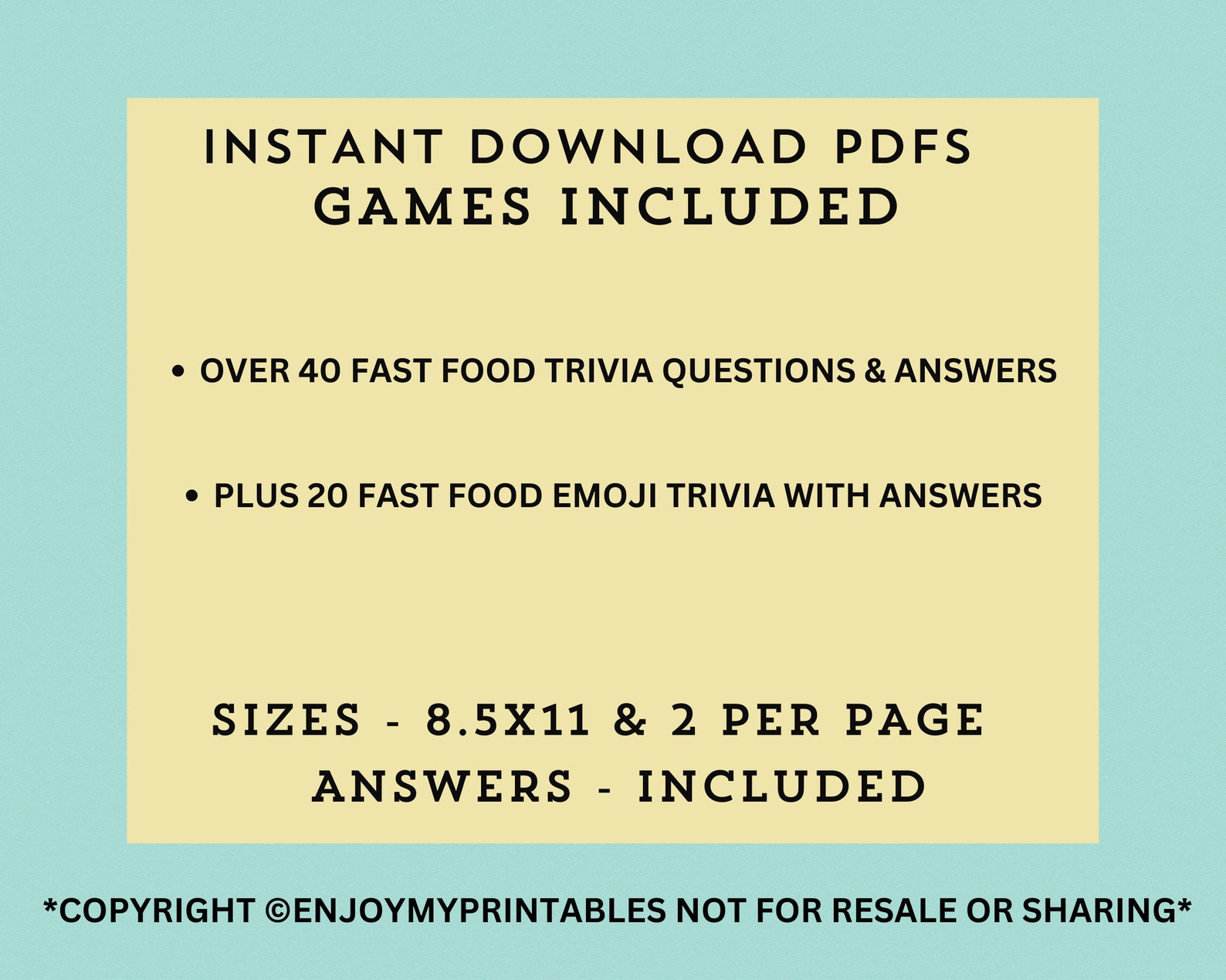 Pub Trivia Food Game Bundle | Printable Fast Food Trivia & Emoji ...