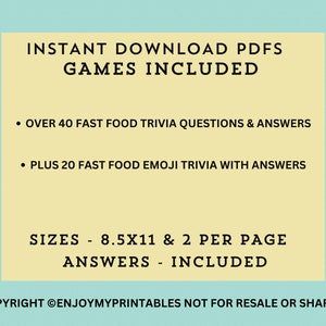 Pub Trivia Food Game Bundle | Printable Fast Food Trivia & Emoji ...
