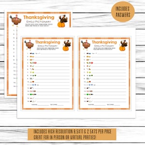 Thanksgiving Emoji Pictionary Game, Printable Virtual Turkey Day Trivia ...