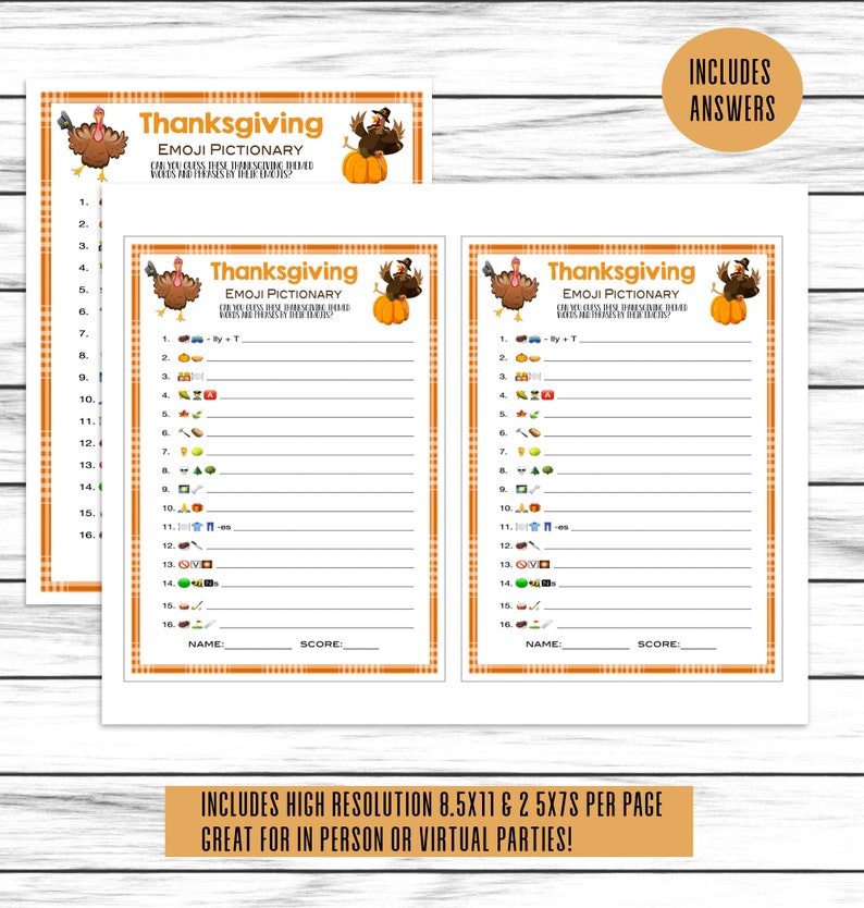 Thanksgiving Emoji Pictionary Game Printable Virtual Turkey - Etsy