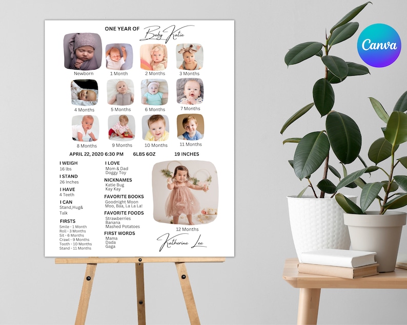 Printable Baby's First Year Milestone Board Template | Editable 1st ...