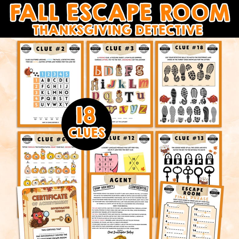 Turkey Escape Room Printable Thanksgiving Party Game for Families ...