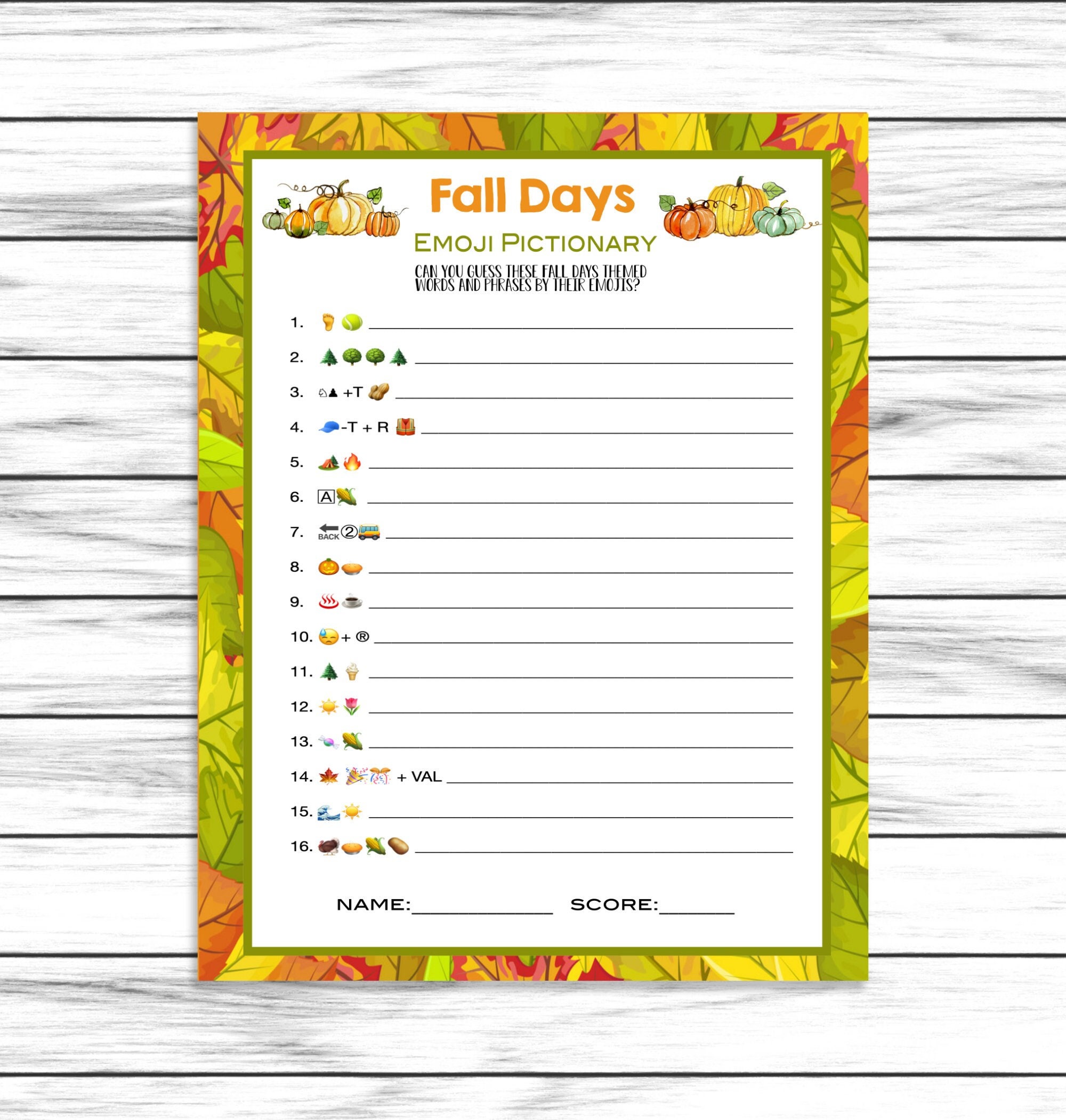 Fall Emoji Game, Emoji Pictionary, Party Game, Emoji Game, for Adults ...