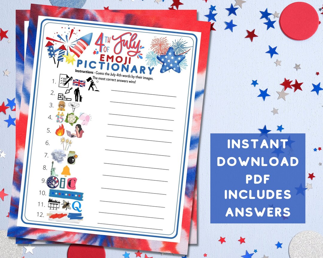 4th of July Emoji Pictionary Game Quiz, for Adults Kids, Summer Party ...