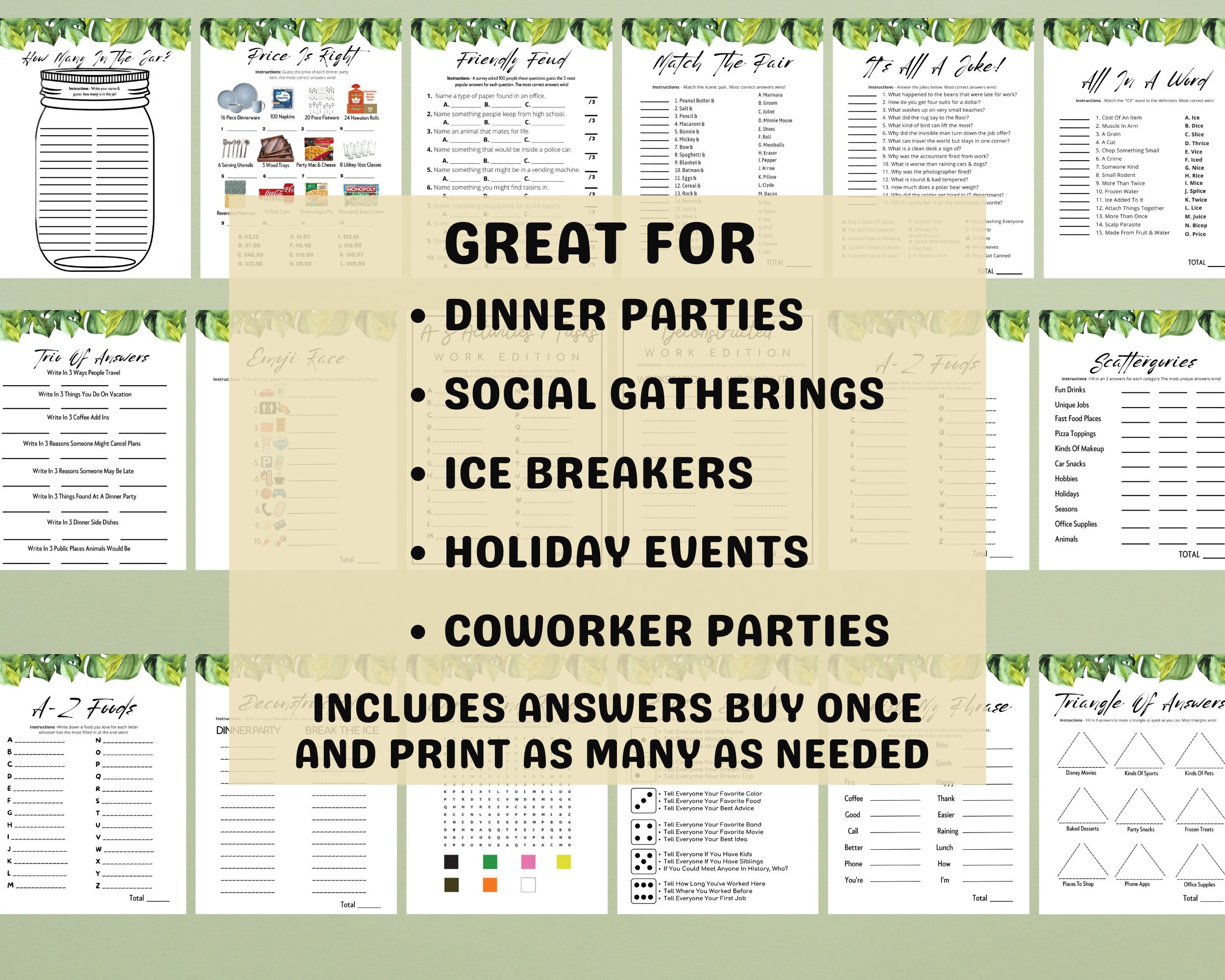 Printable Dinner Party Games | Dinner Games Bundle | Dinner Table Group ...