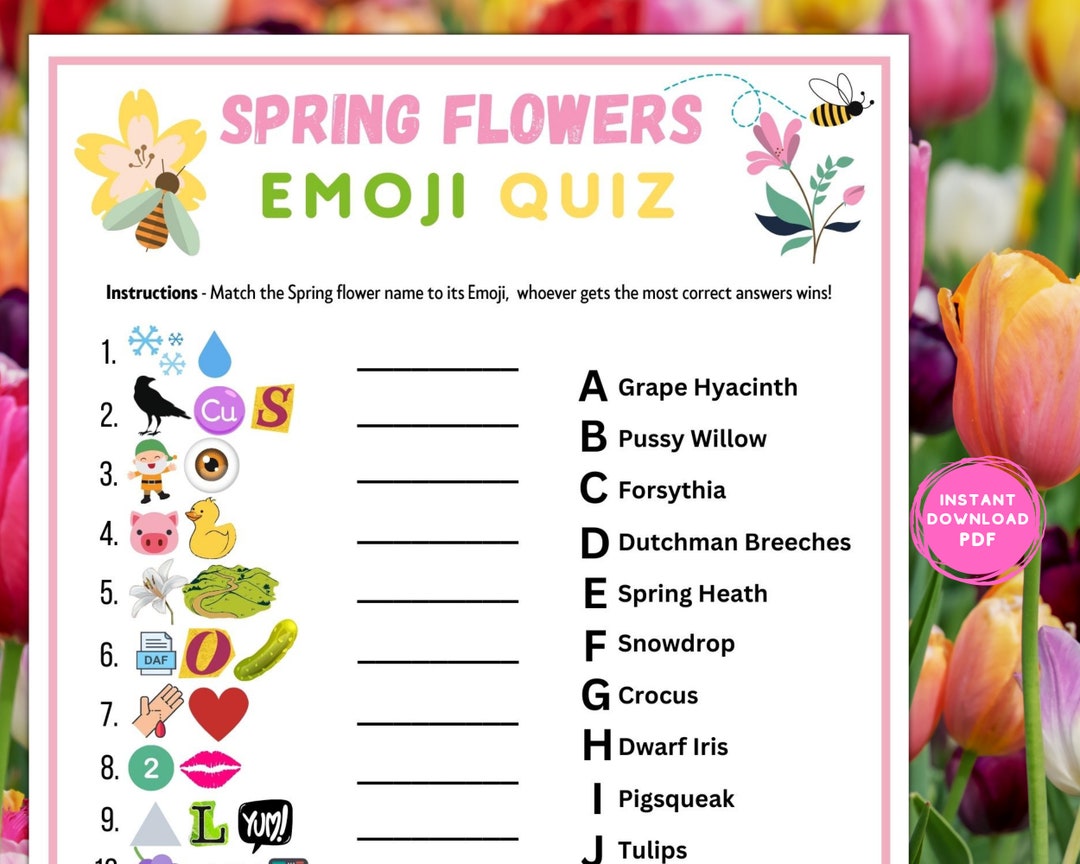 Spring Flower Emoji Trivia Match up | Printable Springtime Game ...