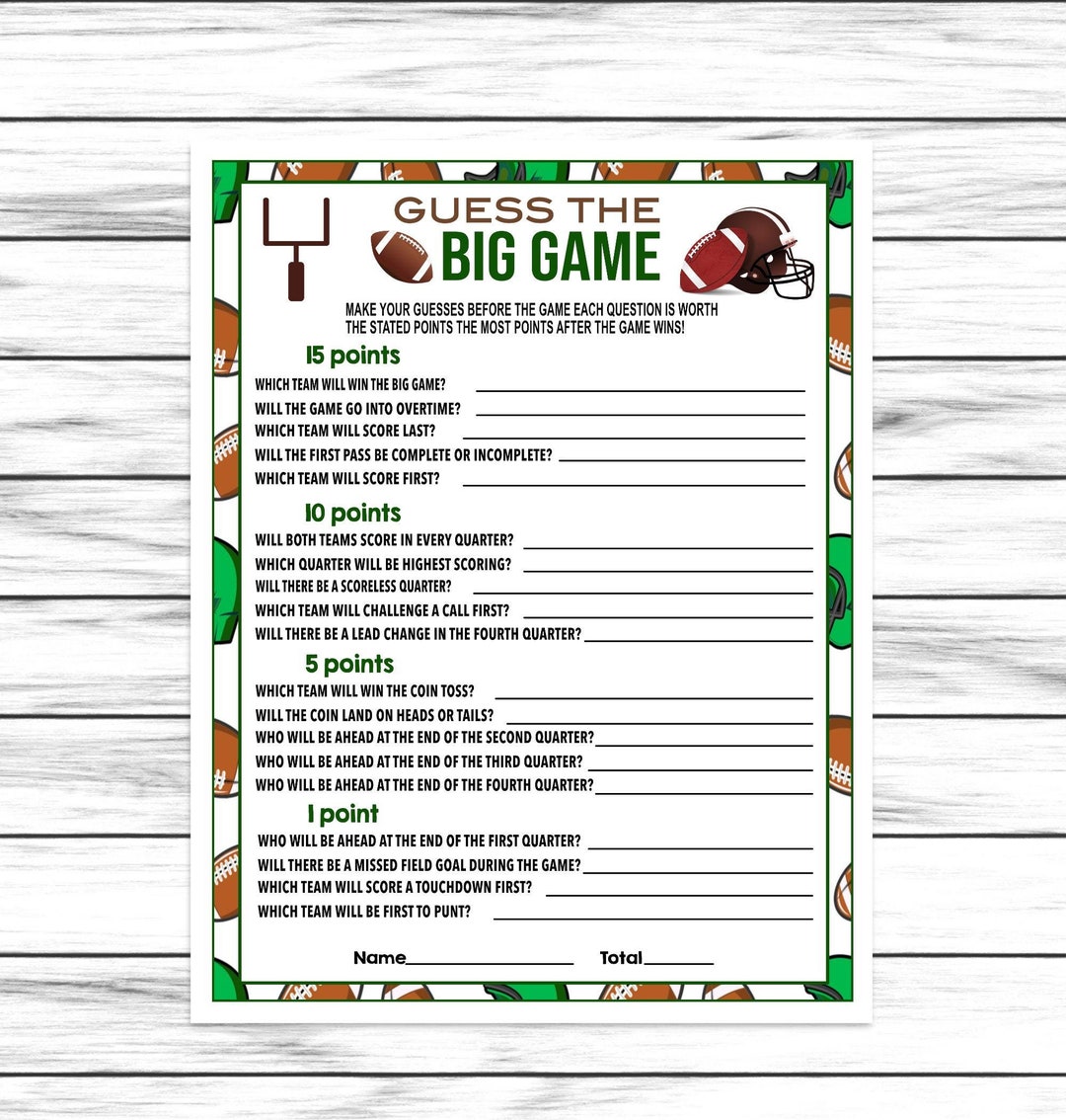 Football Guessing Game, Printable or Virtual Football Party Game for ...