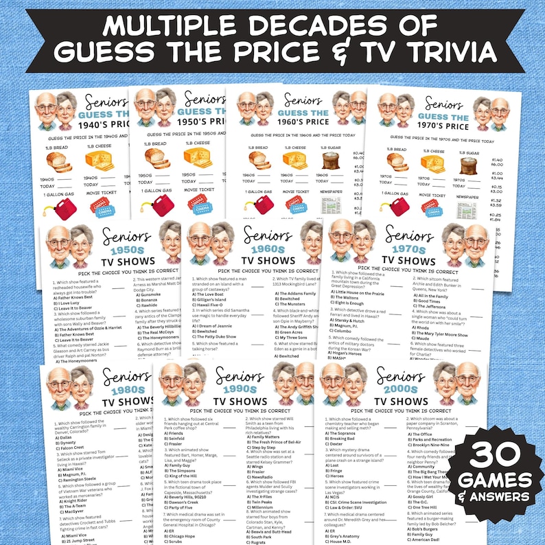Ultimate 30 Senior Game Bundle Printable, Fun Nursing Home & Assisted ...