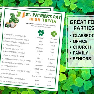 Printable St Patricks Day Irish Trivia Game | Irish Quiz | St Paddys ...