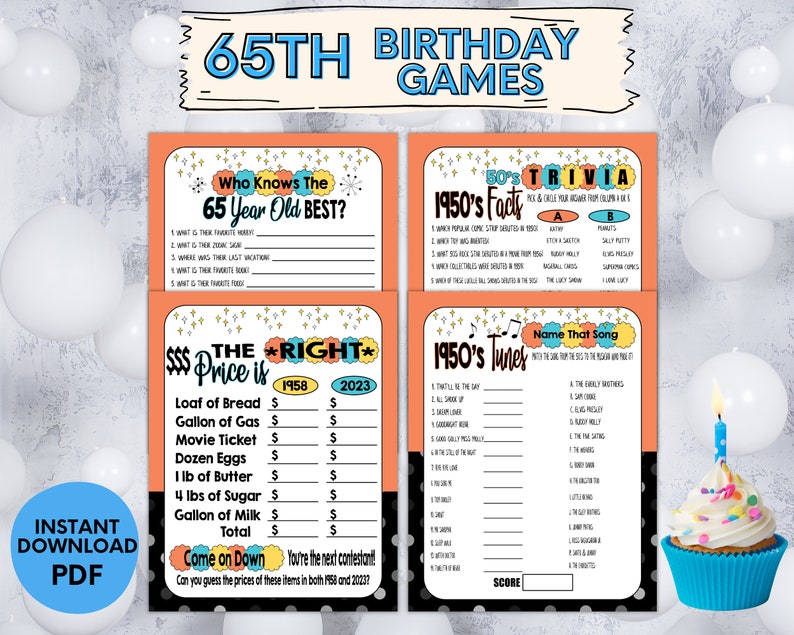 65th Birthday Party Games Born in 1958 Games 1950s Trivia - Etsy