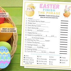 Printable Easter Finish the Phrase Game | Fun Family Idea | Kids Adults ...
