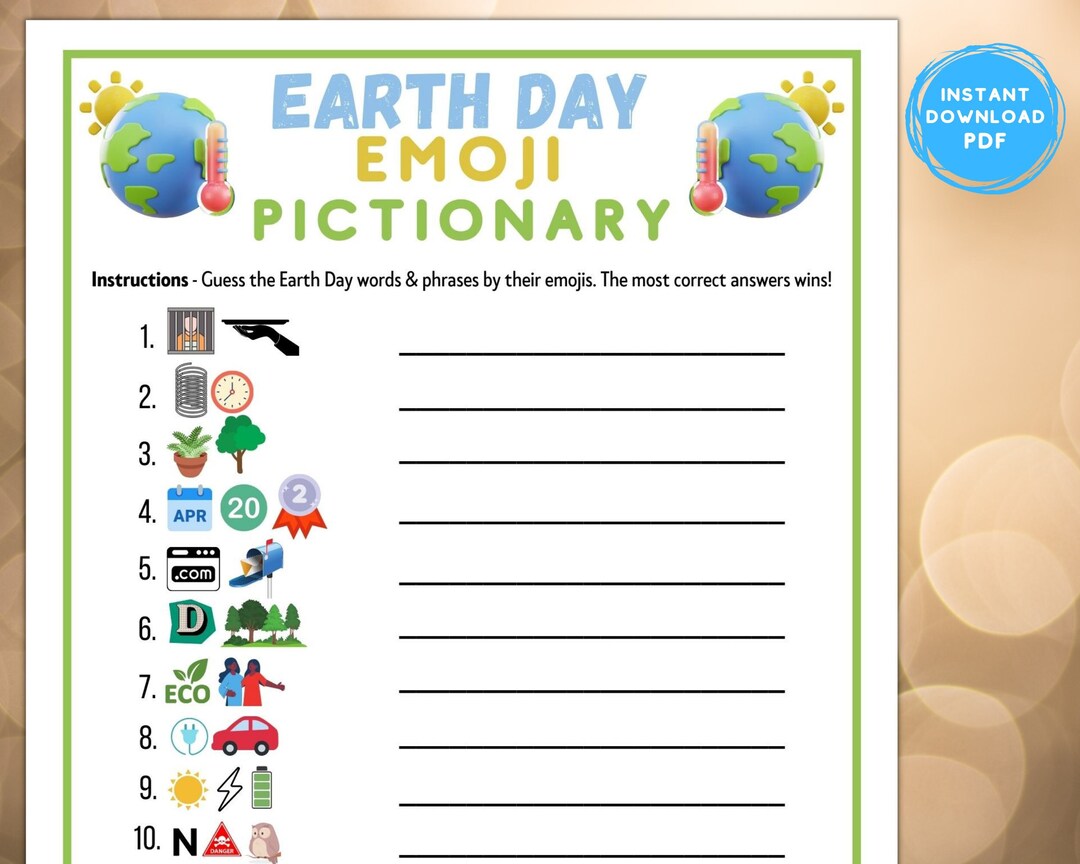 Printable Earth Day Emoji Pictionary Game | Classroom Work Church Party ...