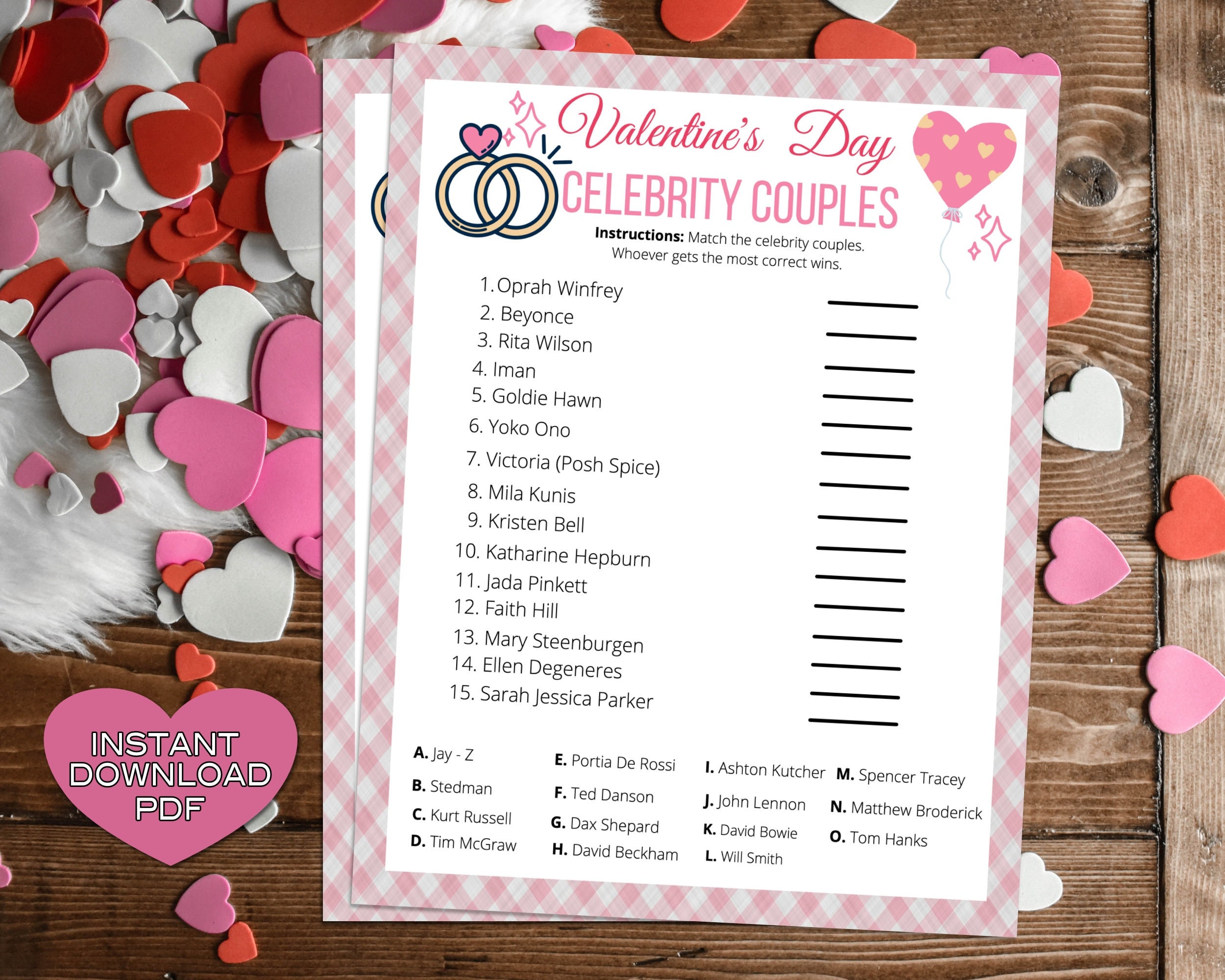 Celebrity Couples Trivia Game classroom Office Valentines Day | Etsy