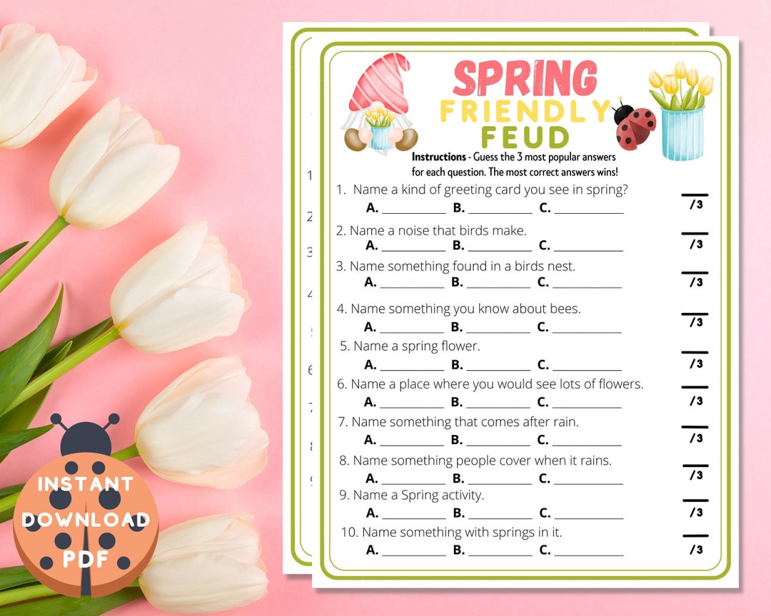 Spring Friendly Feud Trivia Printable Game | Adults Kids Fun Party ...