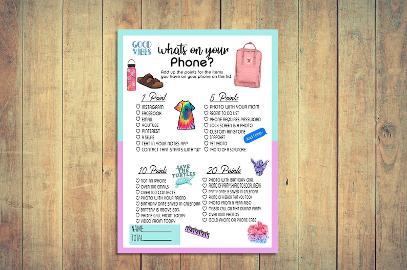 Whats on Your Phone Birthday Girl Game Teen Birthday Games | Etsy