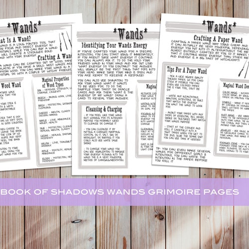 Wands Grimoire Pages Witch Tools Reference Page Basic - Etsy