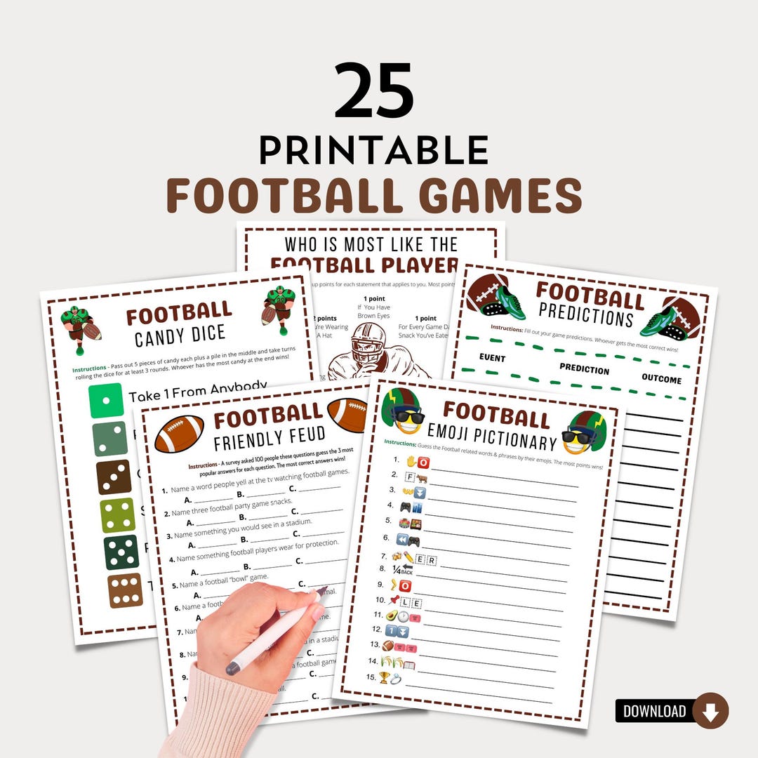 Ultimate 25 Football Game Bundle Printable Set | Fun Sunday Watch Party ...