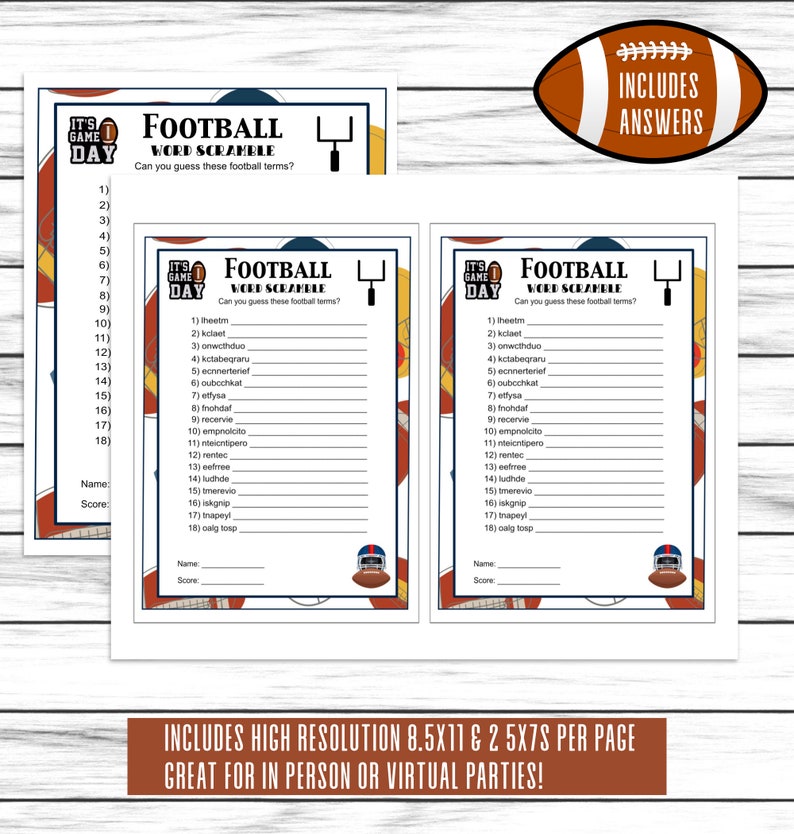 Football Word Scramble Printable or Virtual Football Party | Etsy