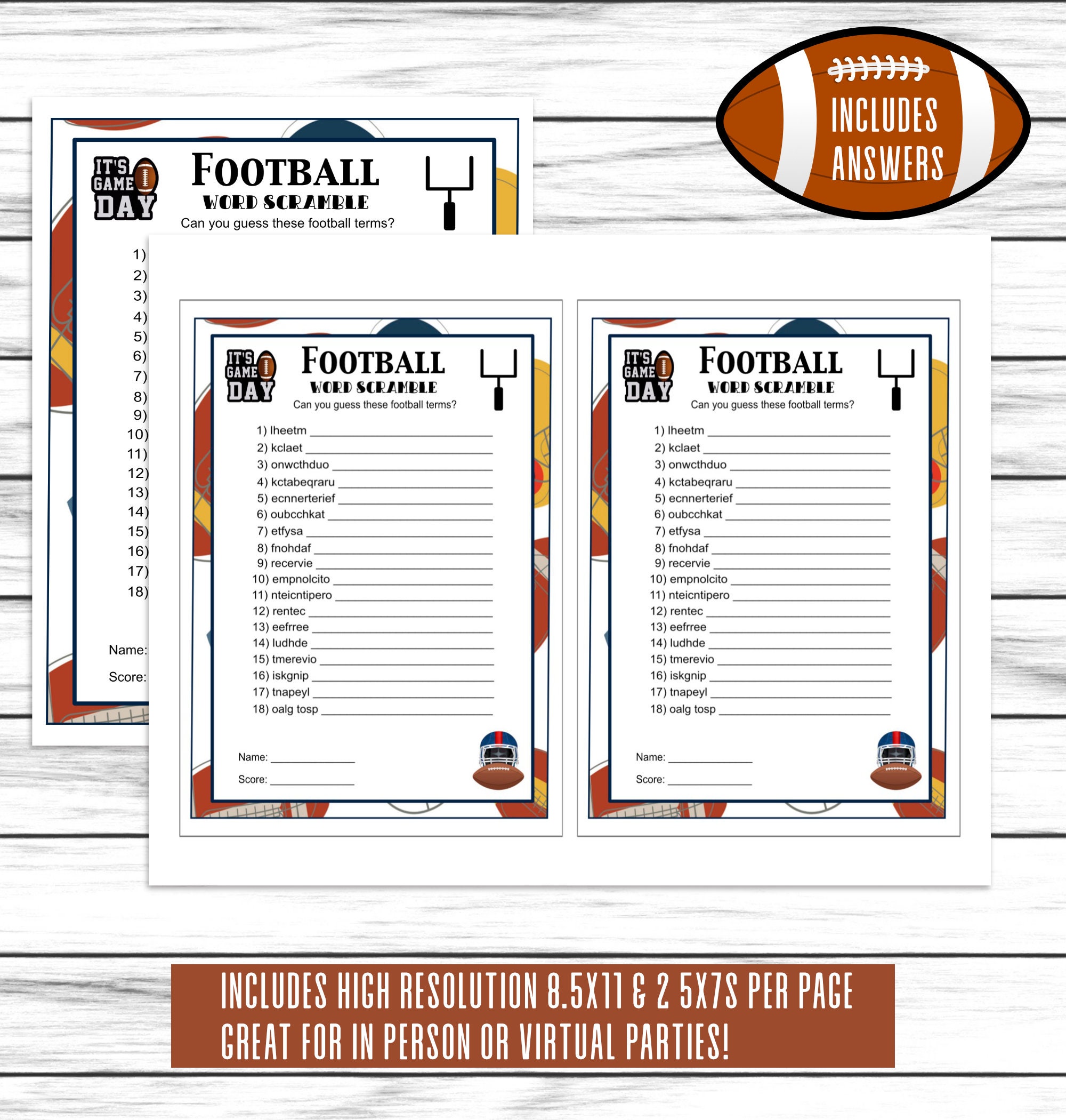Football Word Scramble, Printable or Virtual Football Party Game for ...