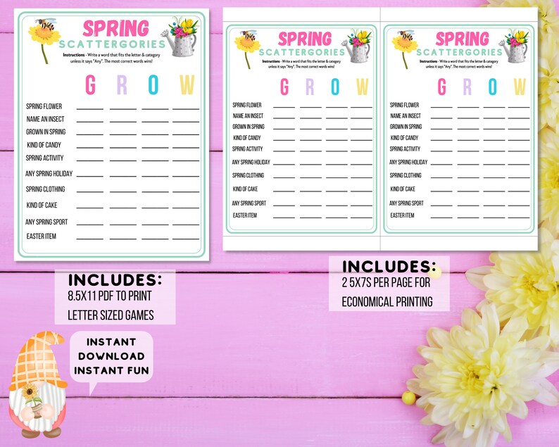 Spring Words Printable Scattergories Game | Fun Party Activity for Kids ...