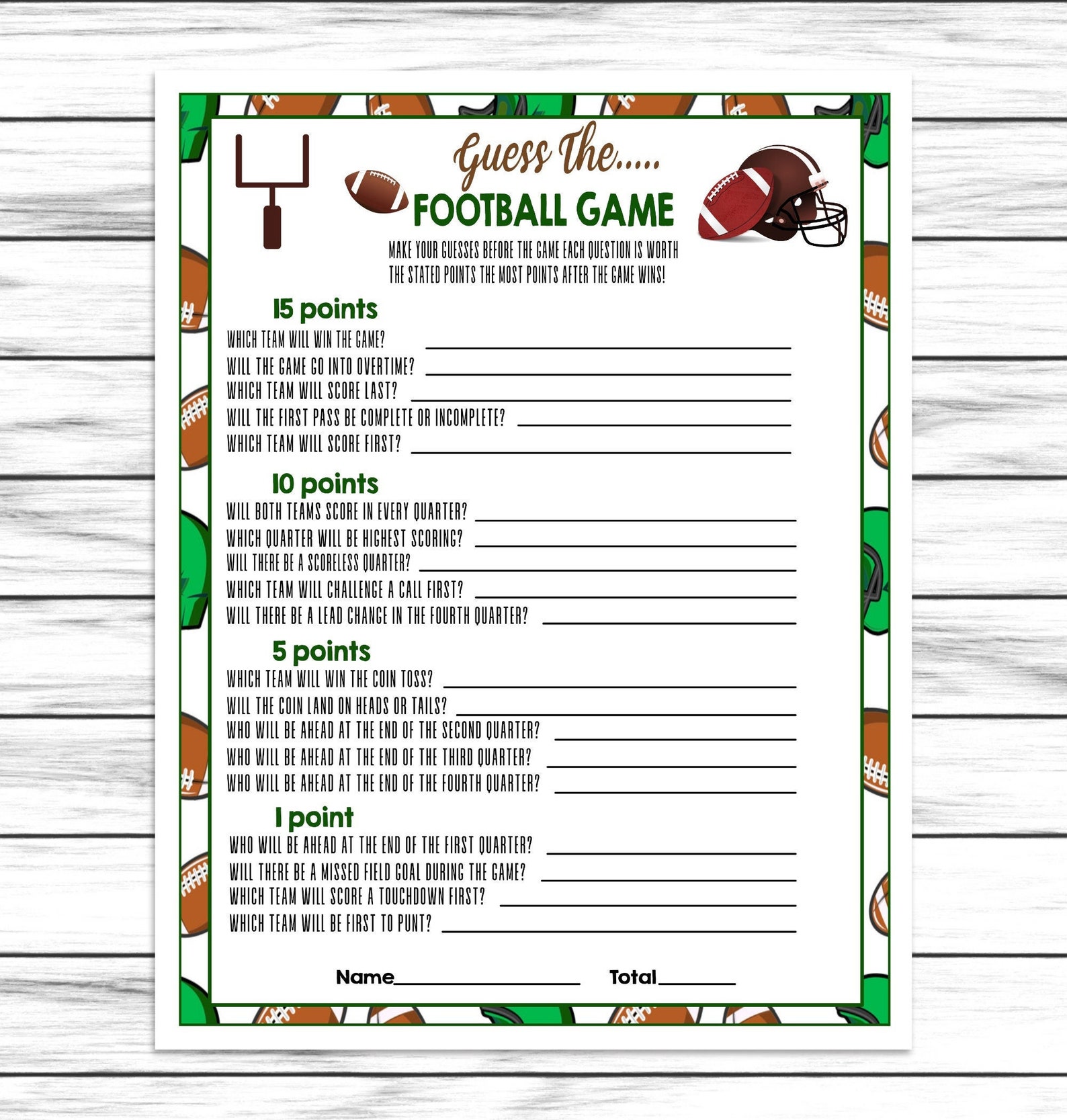 Football Guessing Game Printable or Virtual Football Party | Etsy
