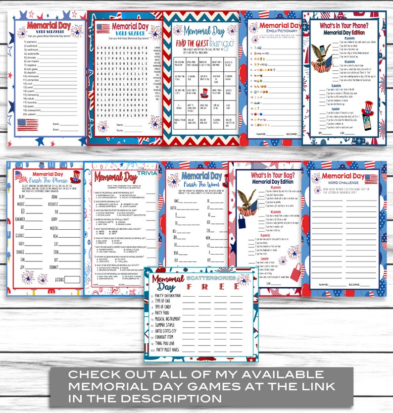 Memorial Day Word Search Party Game Word Find Game for - Etsy