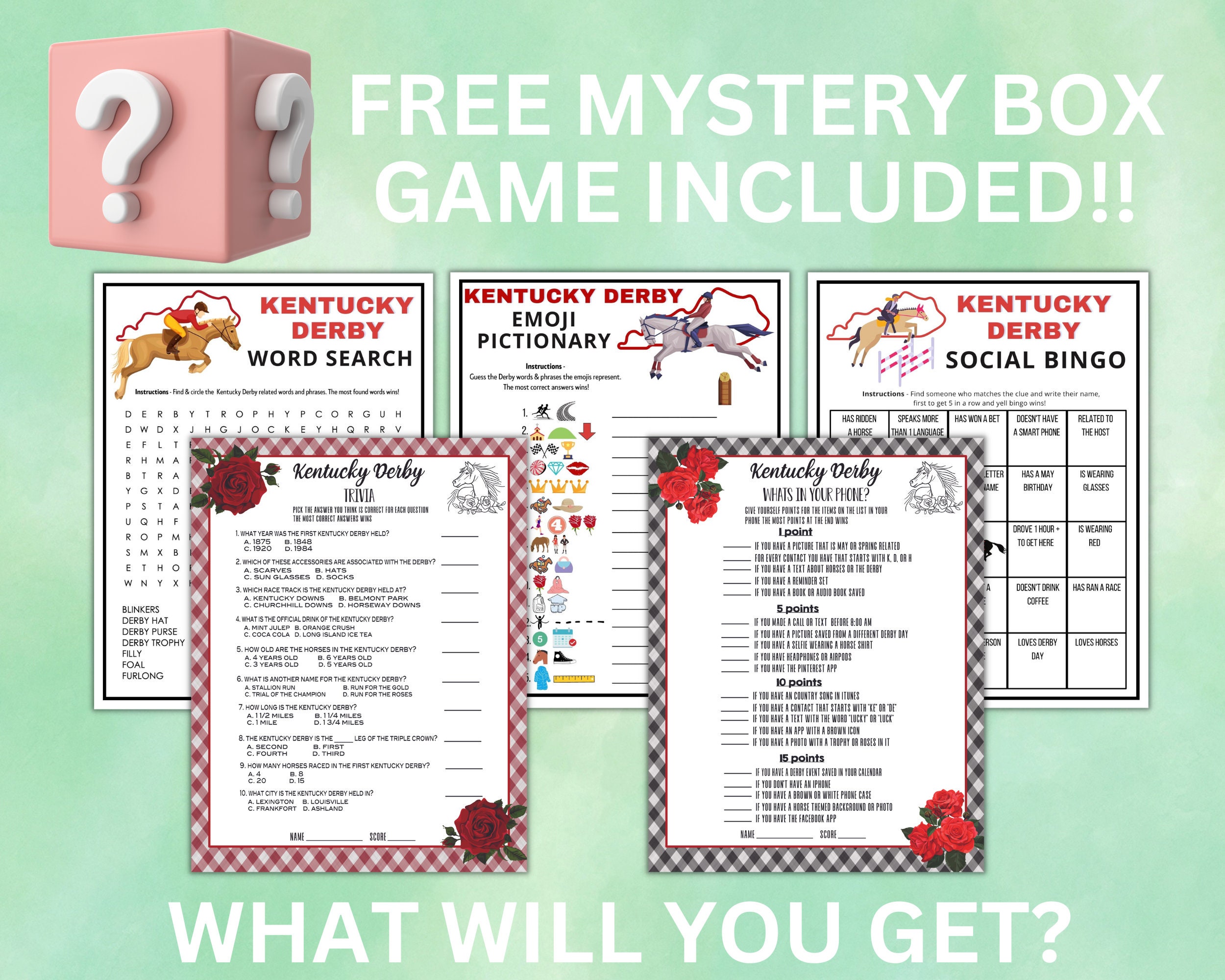 Kentucky Derby Emoji Pictionary Game | Triple Crown Party Games | Horse ...