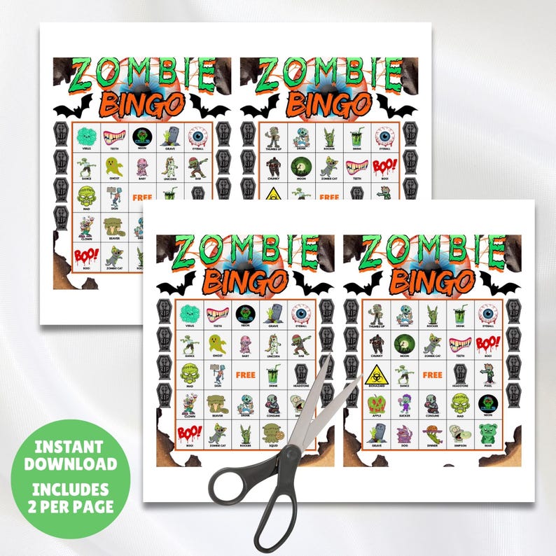 Printable Zombie Bingo Game | 70 Cards | Fun Horror Party Game for ...